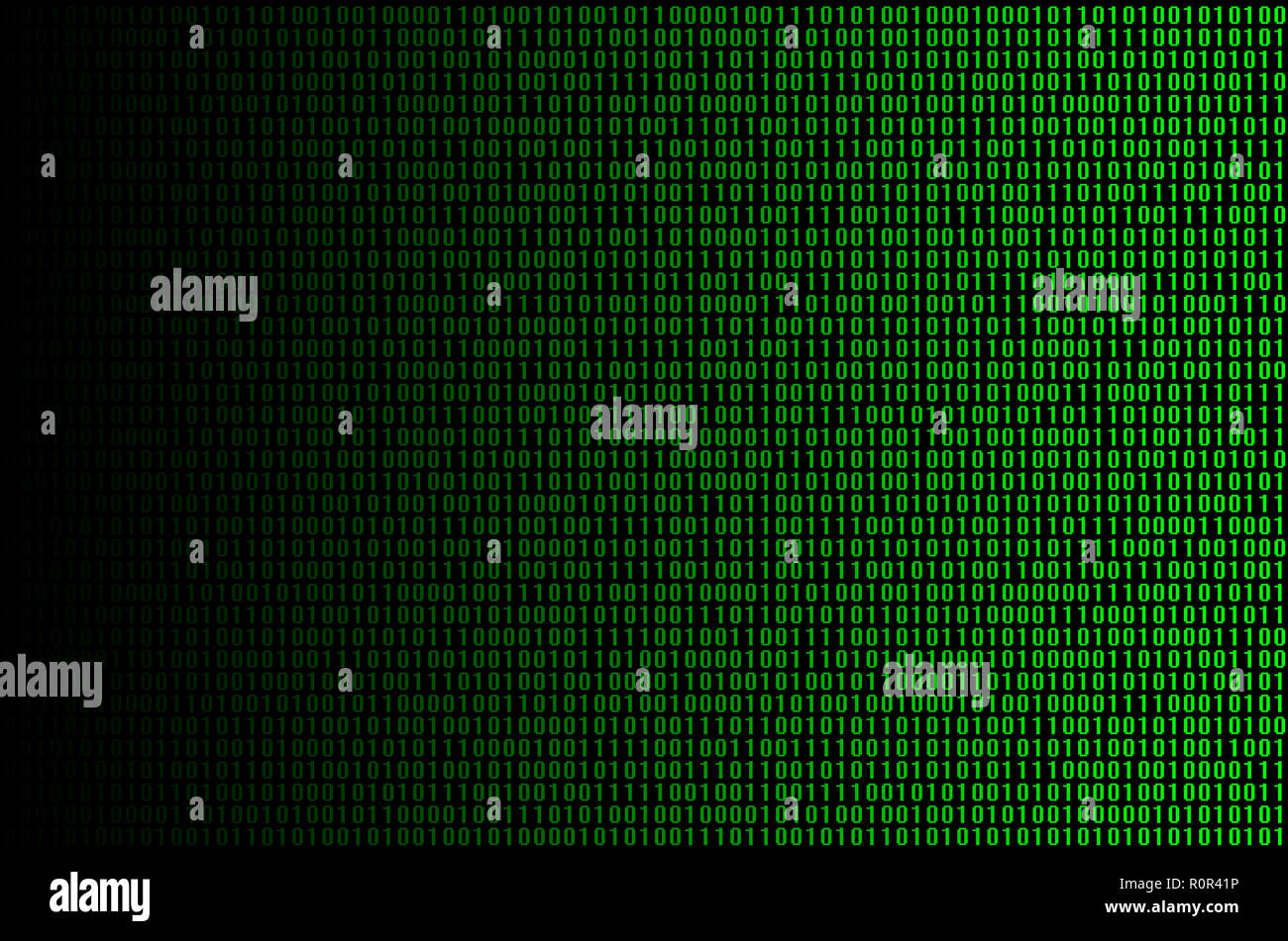 An image of a binary code made up of a set of green digits on a black background Stock Photo - Alamy