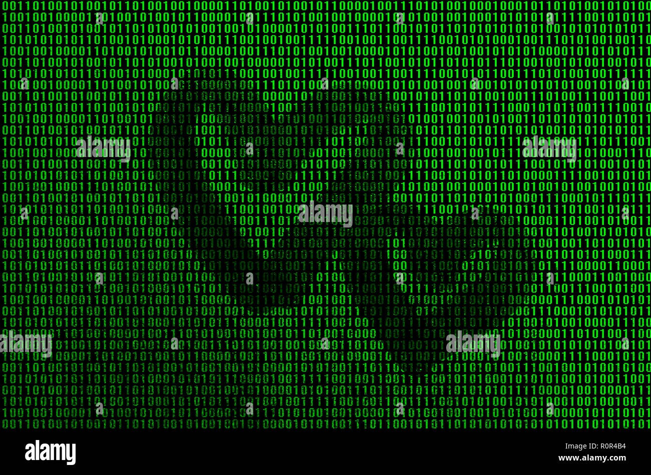 Image of the binary code from bright green figures, through which the ...