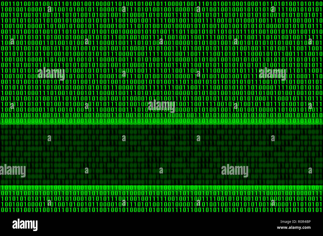 An image of a binary code made up of a set of green digits on a black background. Copy space ...