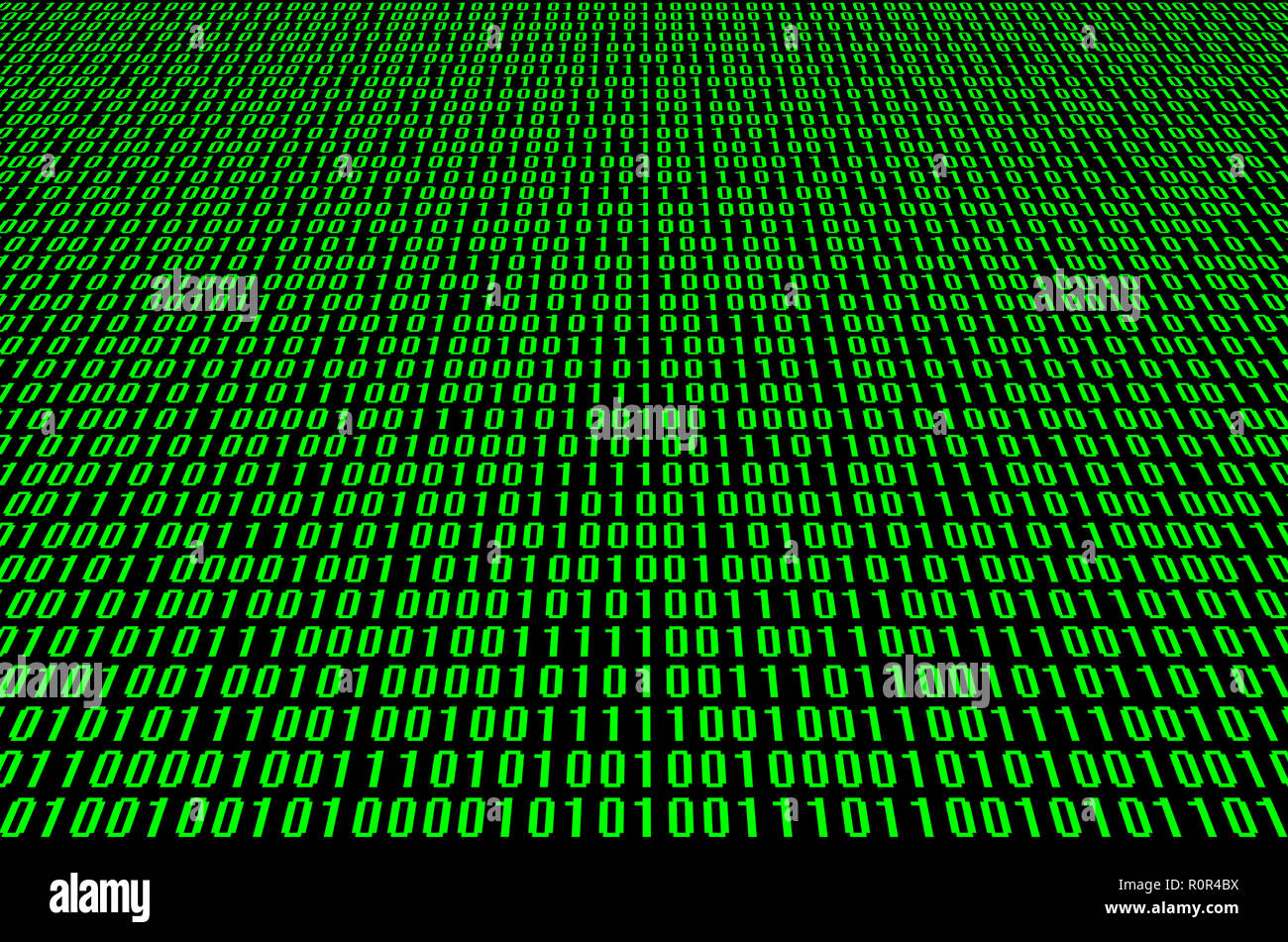An image of a binary code made up of a set of green digits on a black background Stock Photo - Alamy