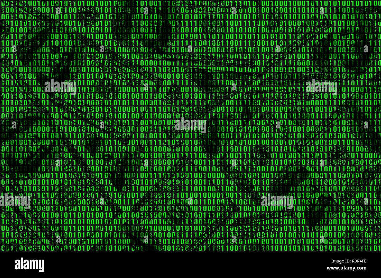 Image of binary code from bright green numbers, through which you can ...
