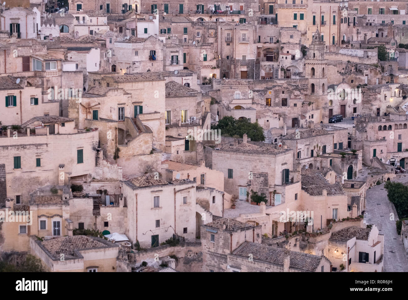 Panoramic photograph of houses built into the rock in the historic cave ...