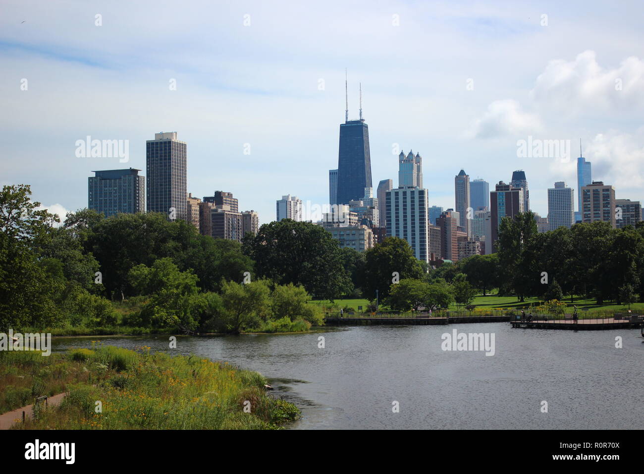 Chicago skyline behind natural landscape Stock Photo - Alamy