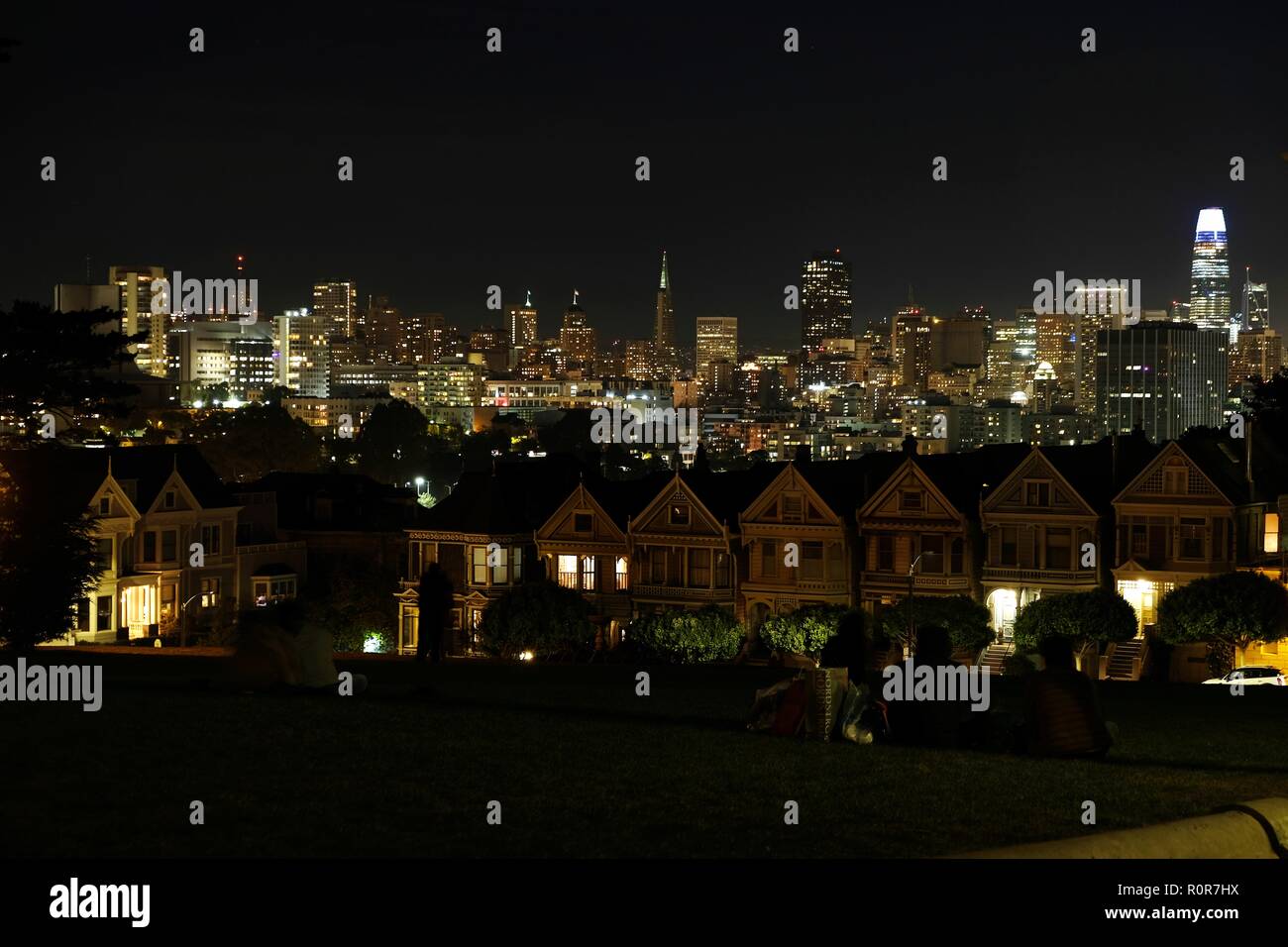 Nighttime view of the San Francisco skyline from the famed Painted ...