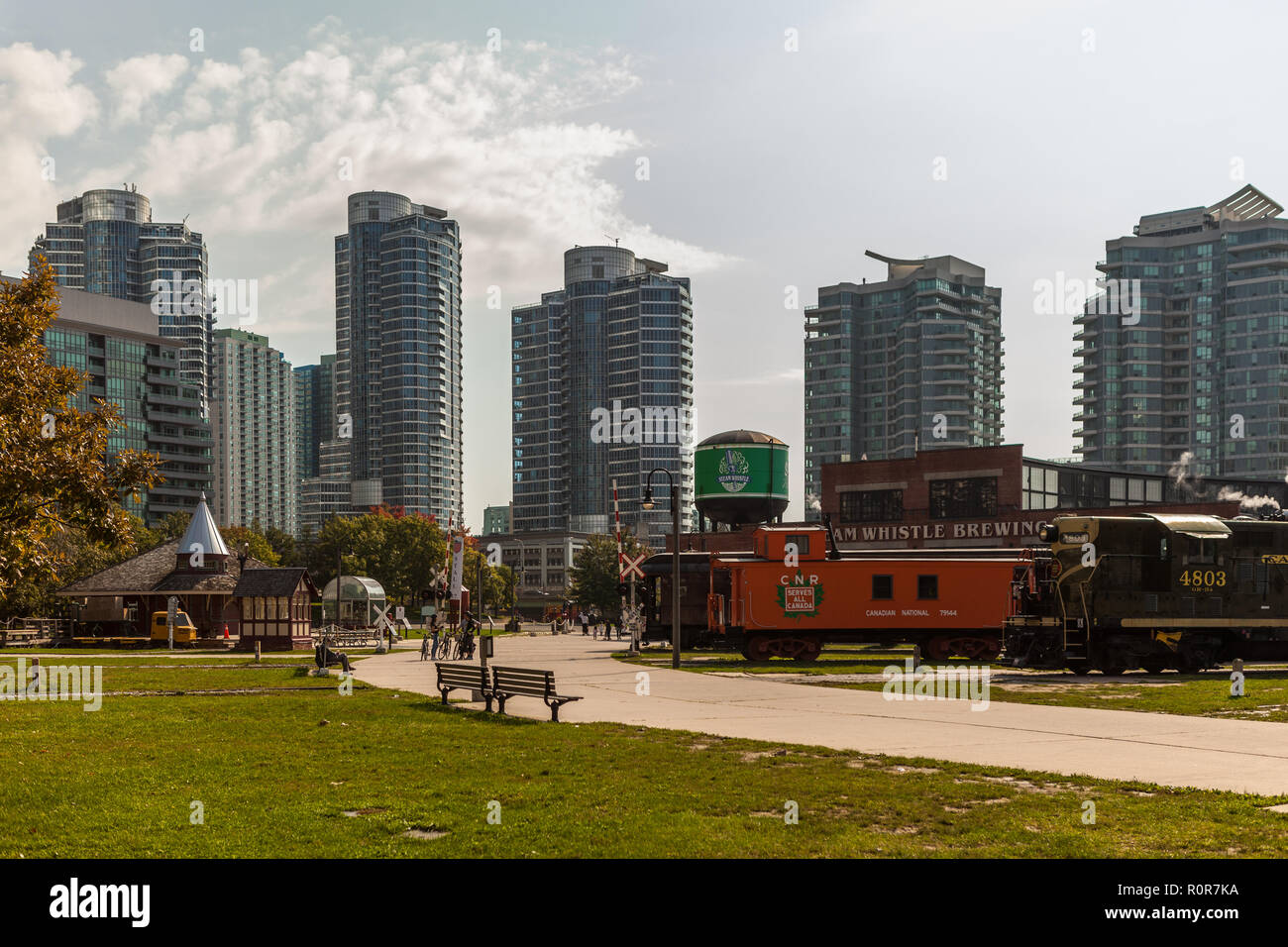 Toronto, CANADA - October 10, 2018: Roundhouse Park is home to the ...