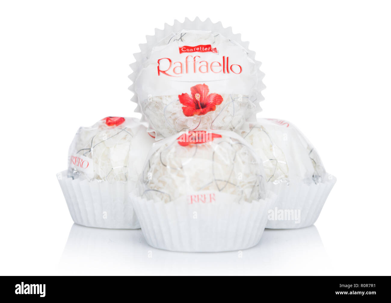 LONDON, UK - NOVEMBER 08, 2018: Raffaello premium white chocolate ...