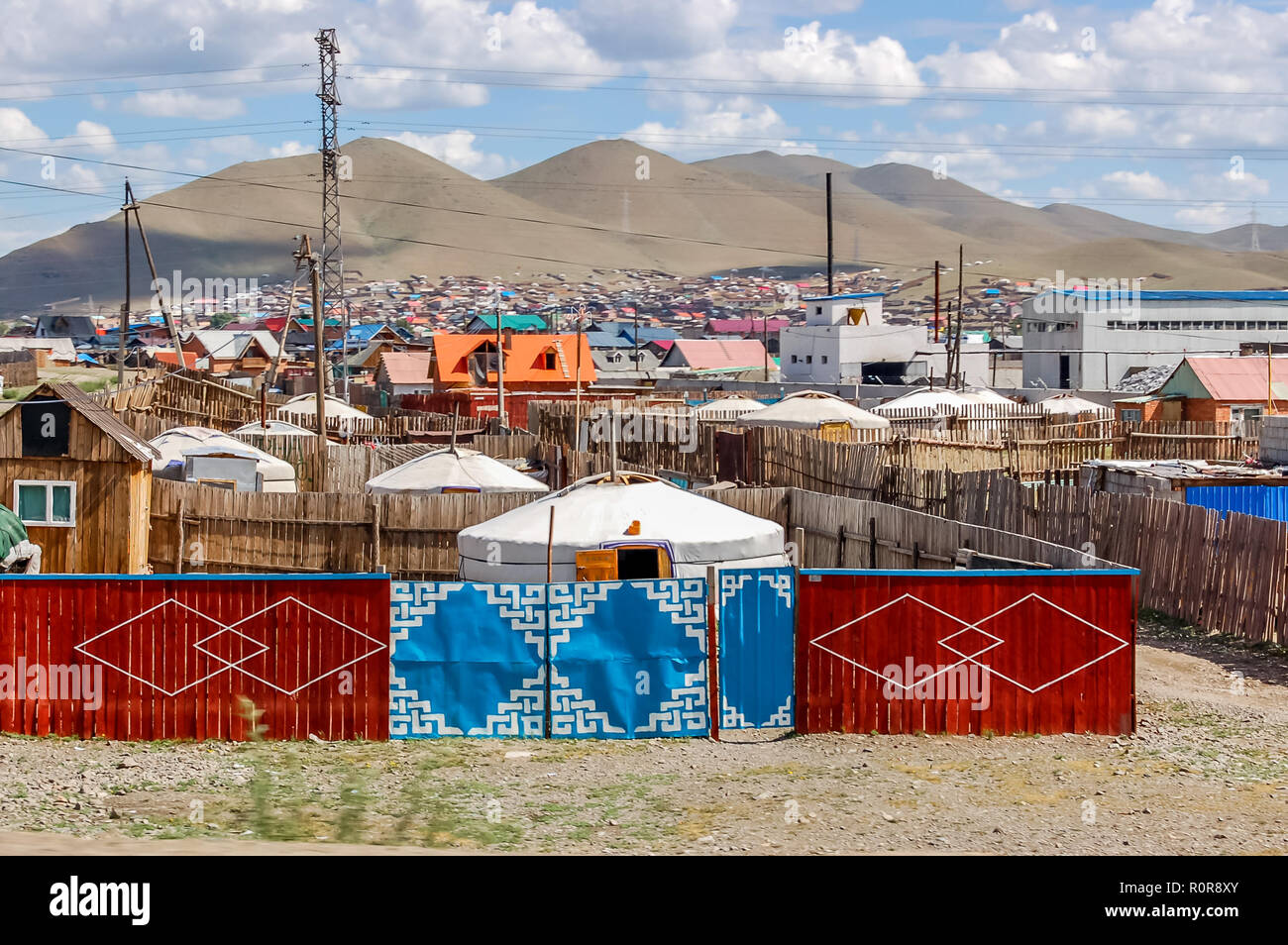Ulaanbaatar, Mongolia - July 10, 2010: Sprawl of houses & yurts called ...