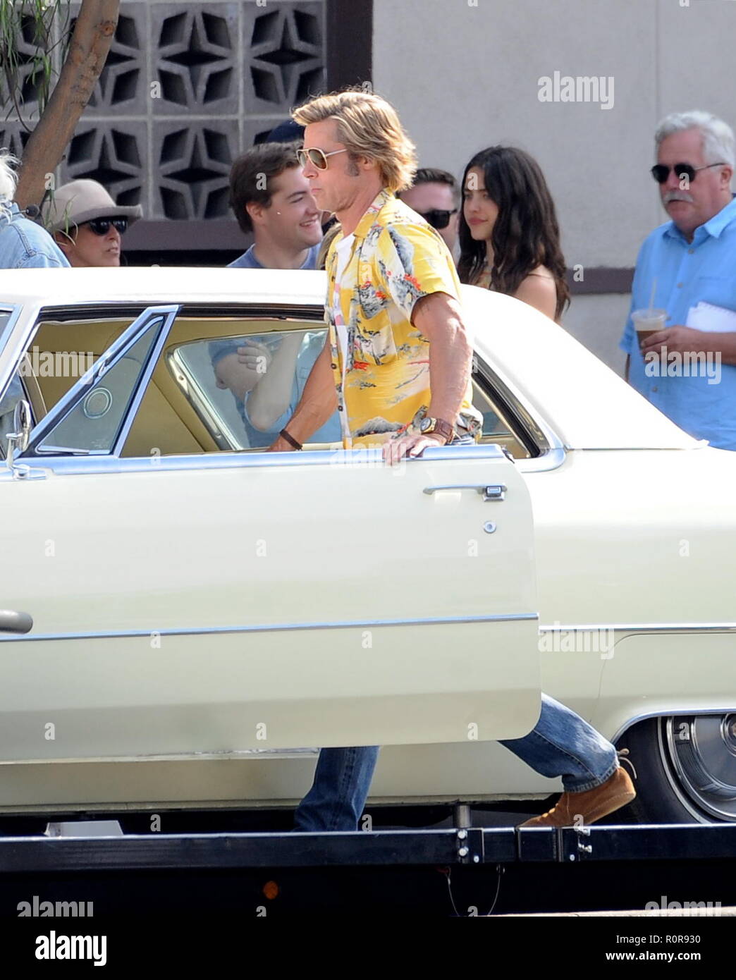 Actor Brad Pitt spotted filming car scenes for "Once Upon A Time In ...