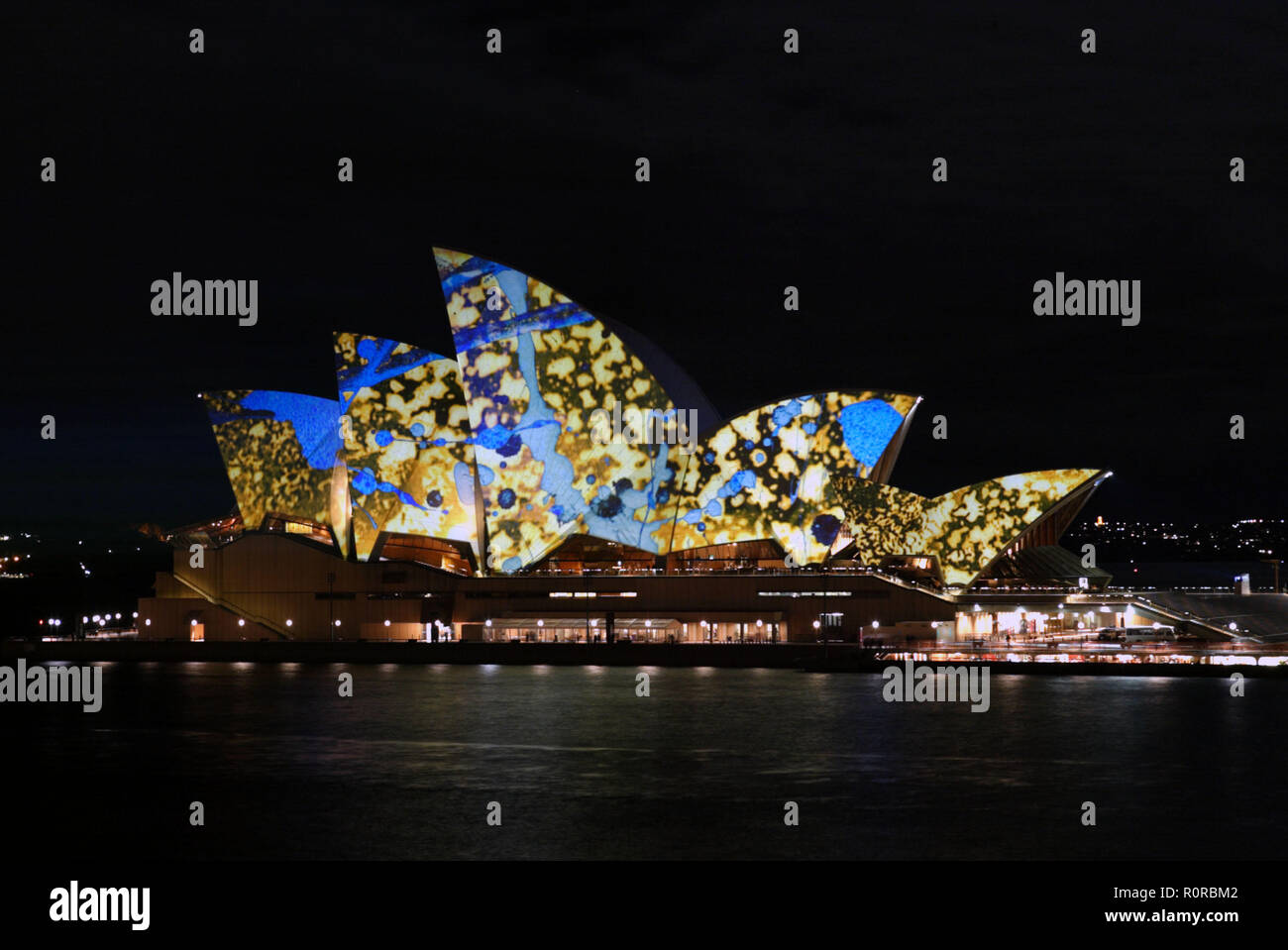 Art work by light from artist and musician Brian Eno is projected onto ...