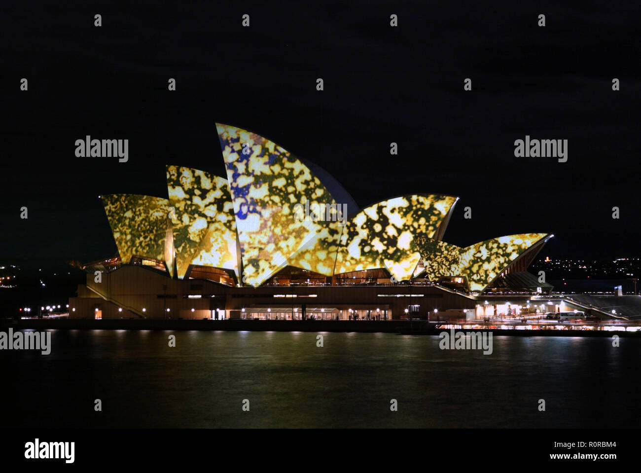 Art work by light from artist and musician Brian Eno is projected onto ...