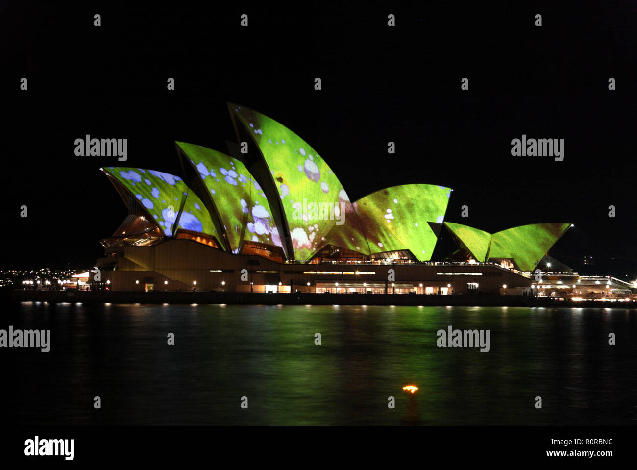 Art work by light from artist and musician Brian Eno is projected onto ...