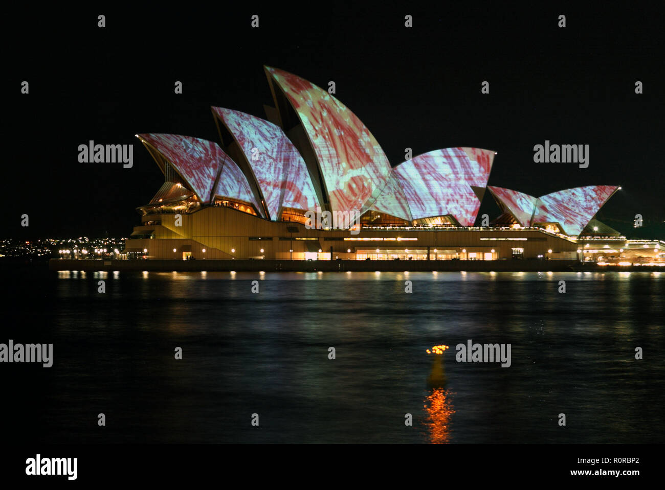 Art work by light from artist and musician Brian Eno is projected onto ...