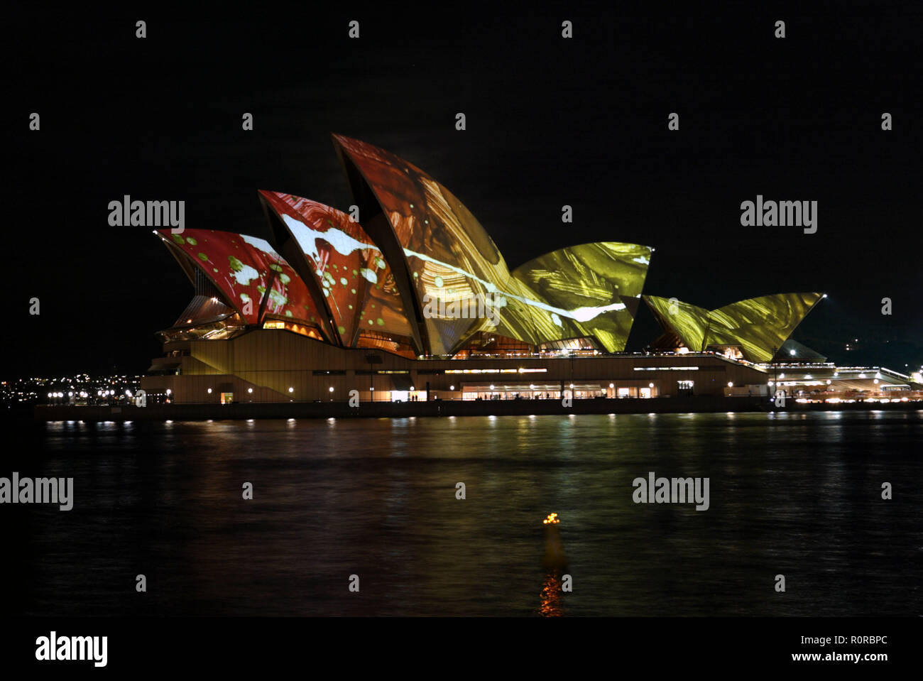 Art work by light from artist and musician Brian Eno is projected onto ...