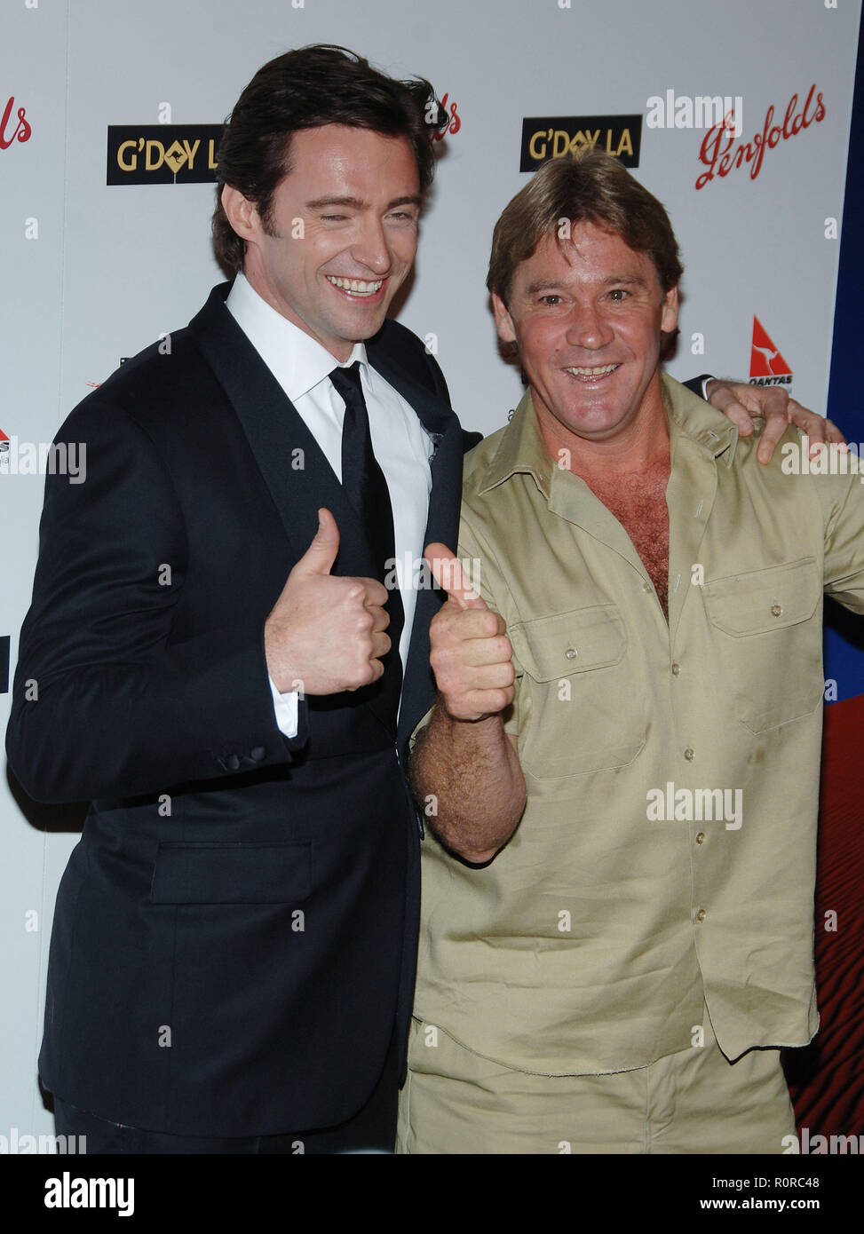 Hugh Jackman and Steve Irwin arriving at the G-Day In LA at the Pantage ...