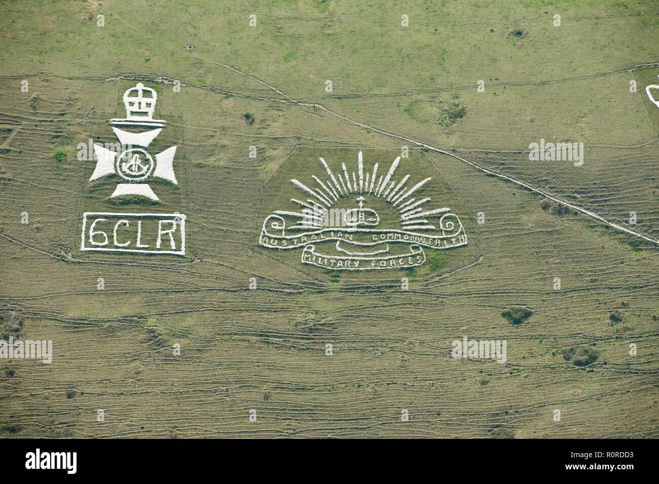 Chalk military badges, Fovant Down, Wiltshire, 2015. Creator: Historic ...