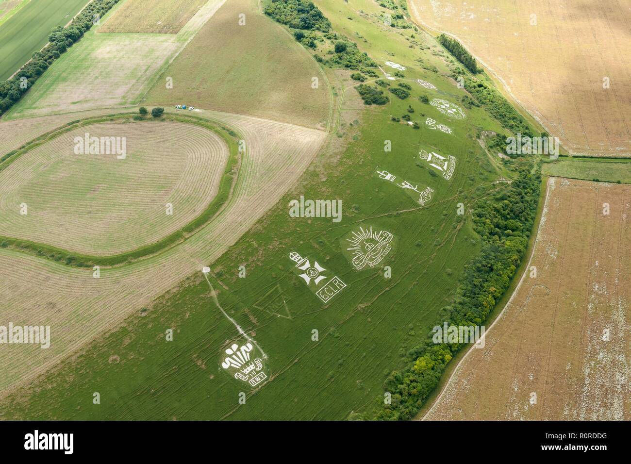 Chalk military badges and Chisenbury Camp univallate hillfort, Fovant ...