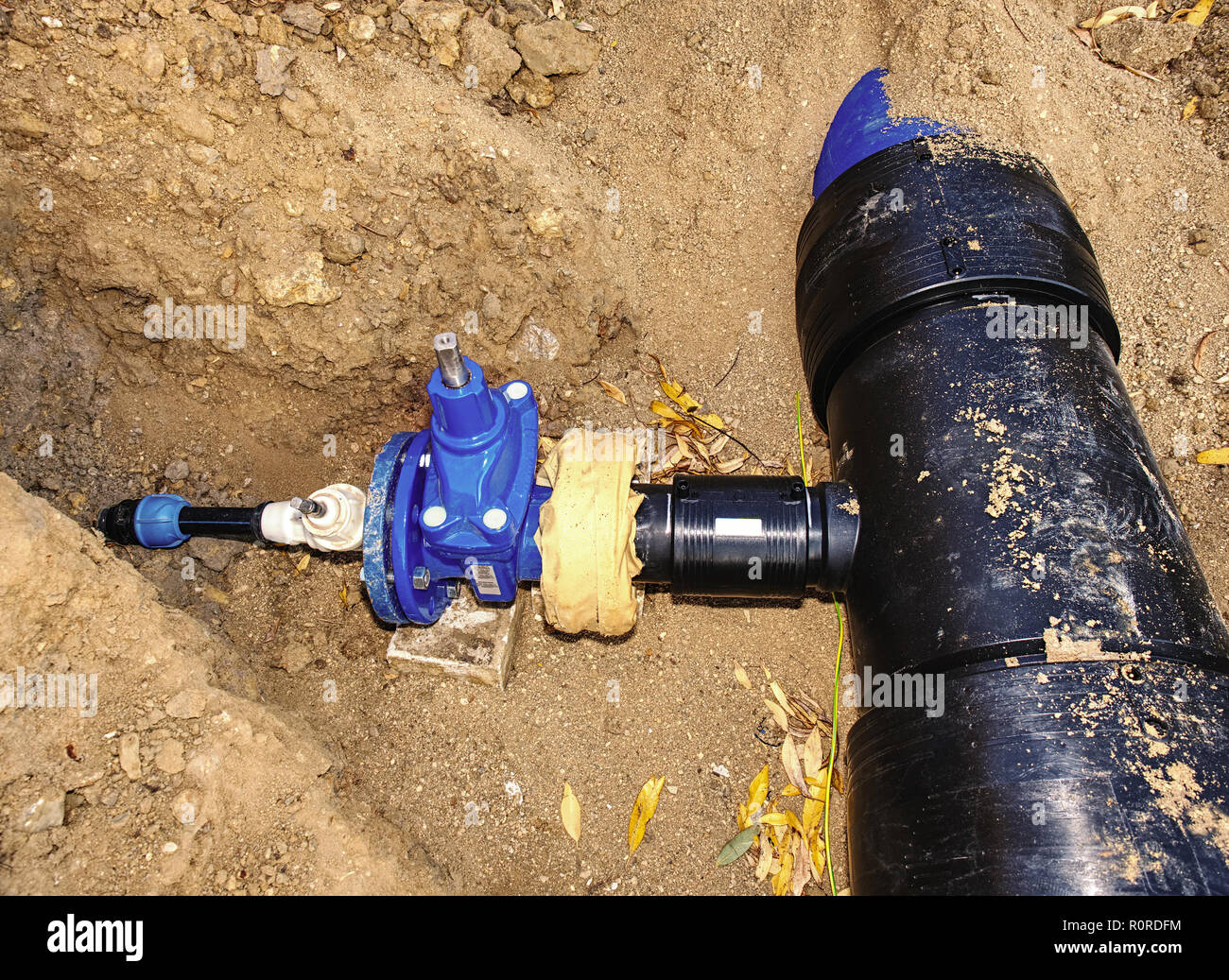 Regional Rural Water Supply pipeline in trench. Plumbing and Water ...
