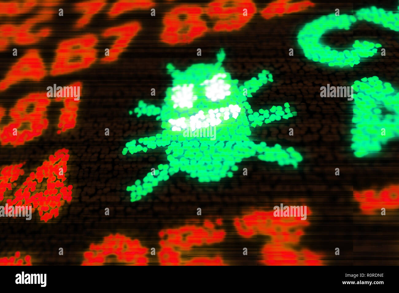 Computer worm and cyber attack concept illustration with virus symbol ...