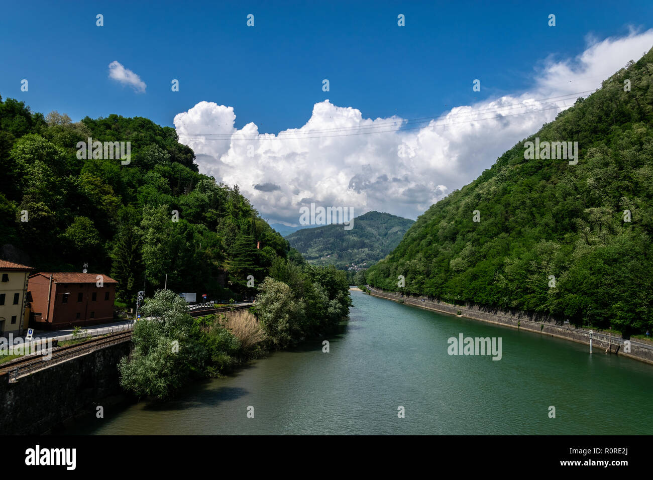 View of the Serchio river from the bridge at Borgo a Mozzano, called ...