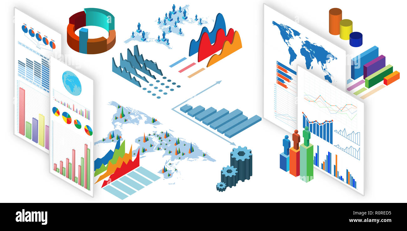 Various charts and graphs - 3d rendering Stock Photo - Alamy
