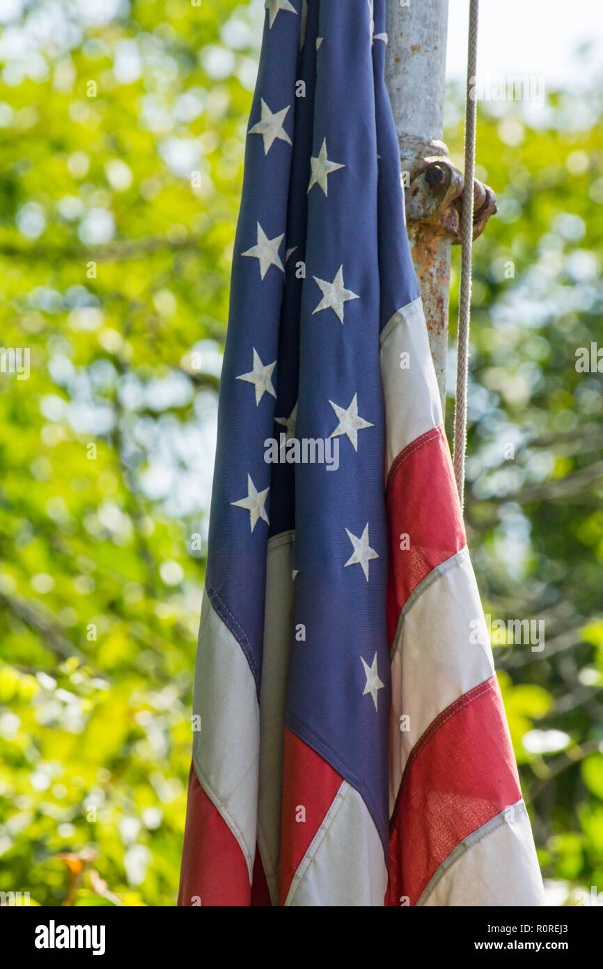 Patriotic American flag on summer day with green background bokeh Stock ...