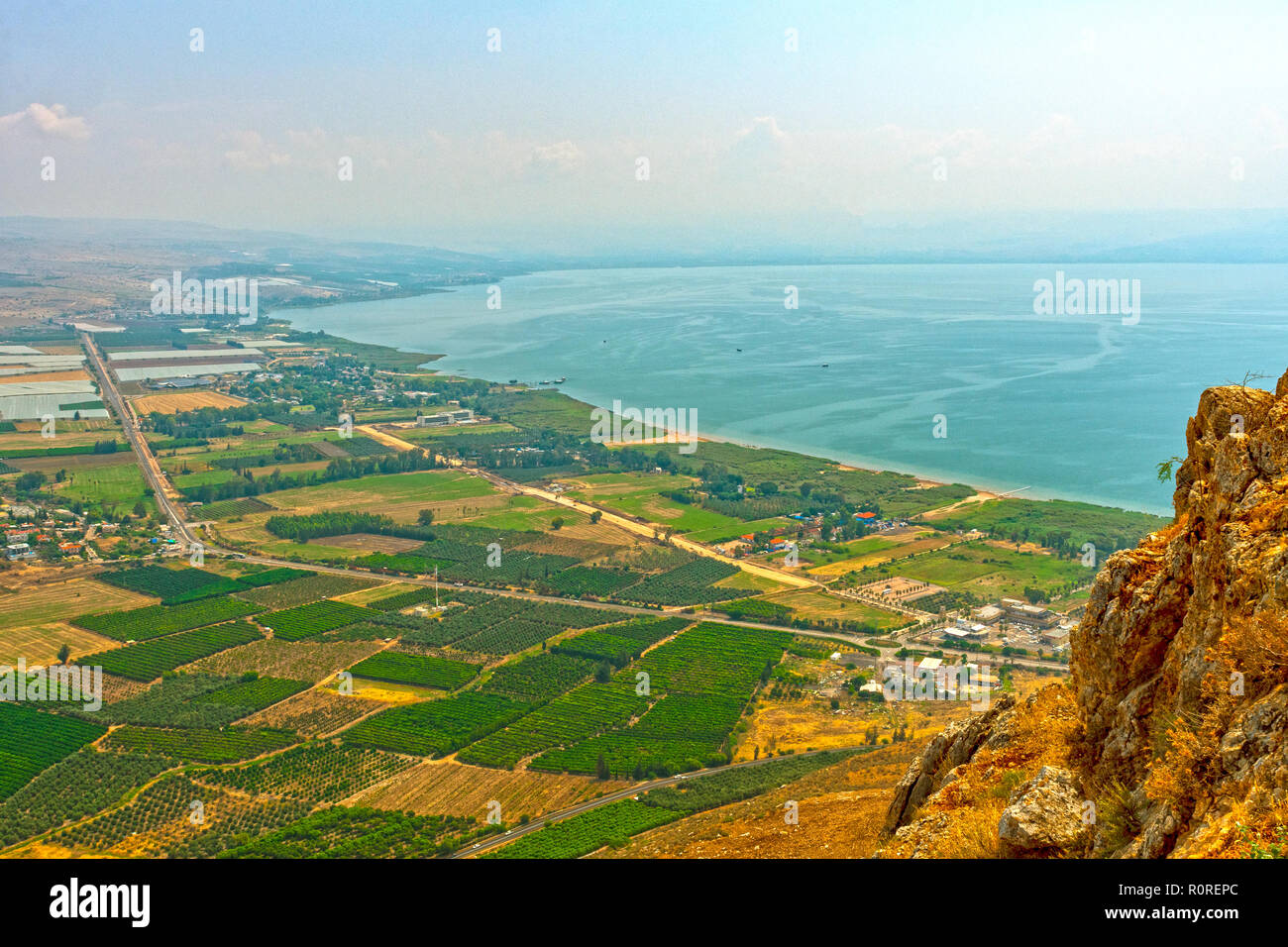 View of Sea of Galilee from above on Mount Arbel in Israel Stock Photo ...