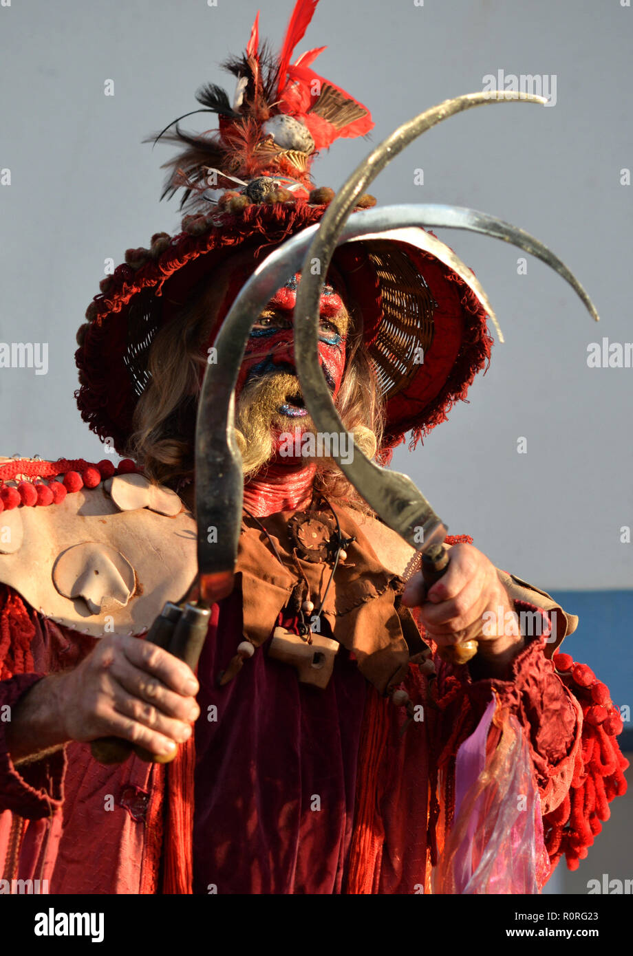 Costume figure at Medieval Days festival, Castro Marim, Portugal Stock ...