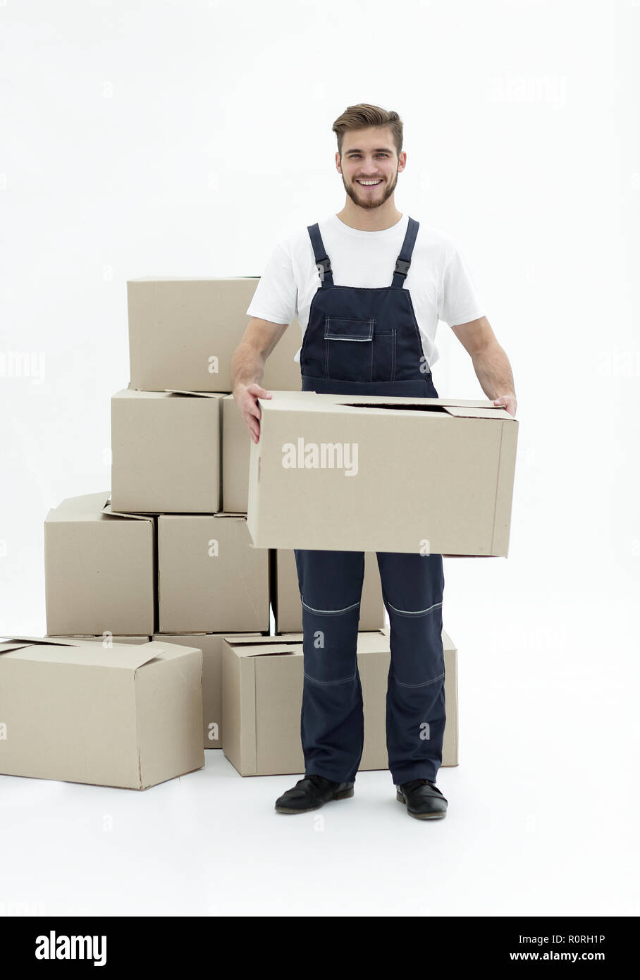 Male mover unloading boxes hi-res stock photography and images - Alamy