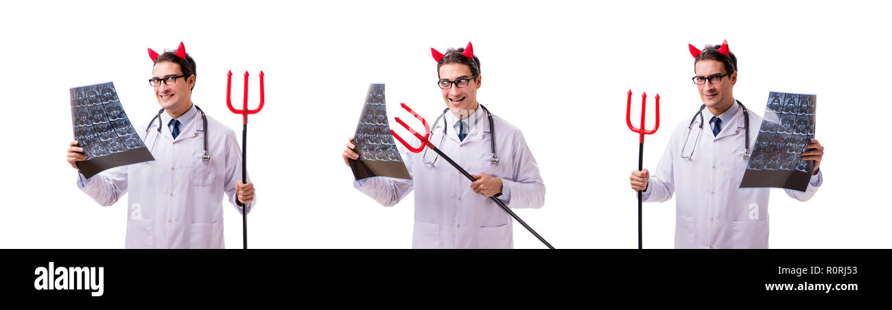 Devil doctor in funny medical concept isolated on white background ...