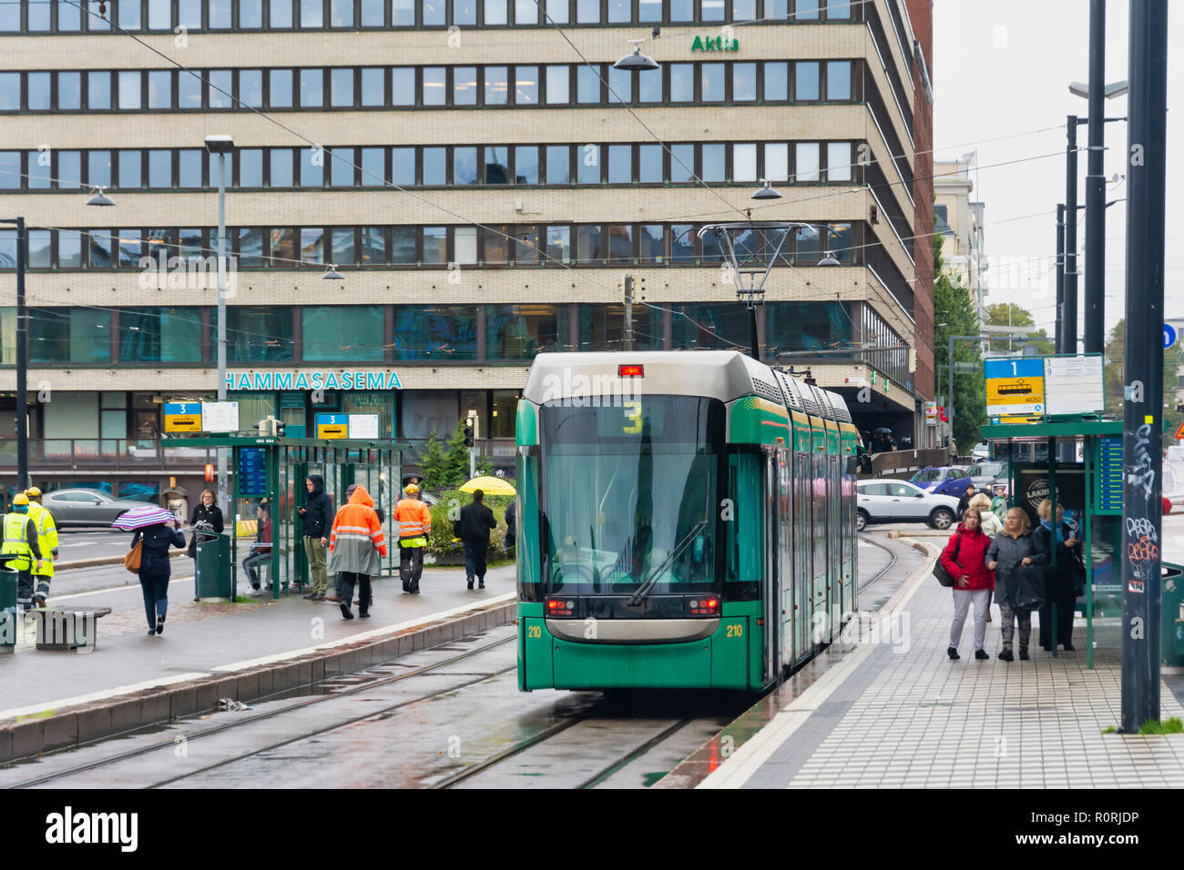 Tram number 3 at Hakaniemi tram stop in Helsinki Finland Stock Photo ...