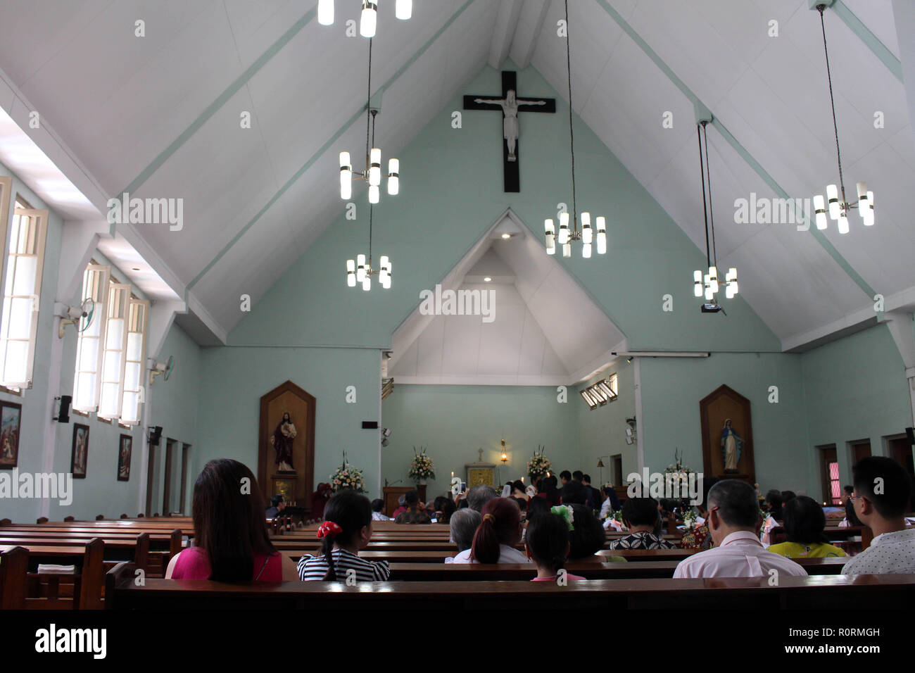 The interior of the Catholic Church of Holy Cross (Salib Suci). Taken ...