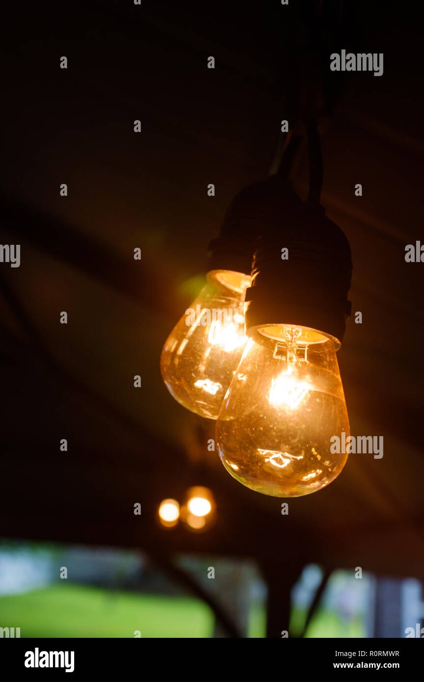 String of decorative antique edison style light bulbs Stock Photo - Alamy