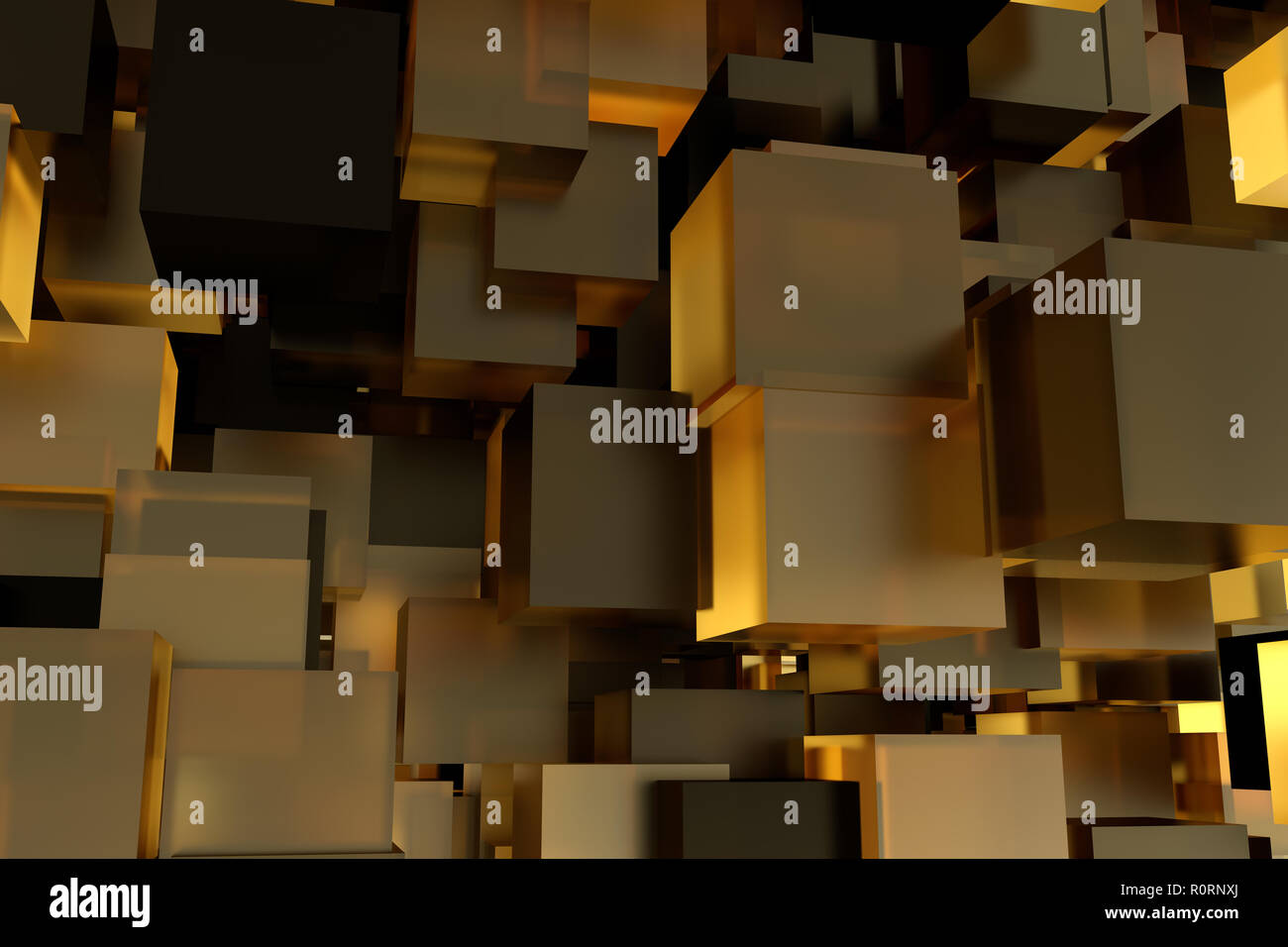 Abstract 3d rendering of chaotic cubes. Flying shapes in empty space. Futuristic background ...