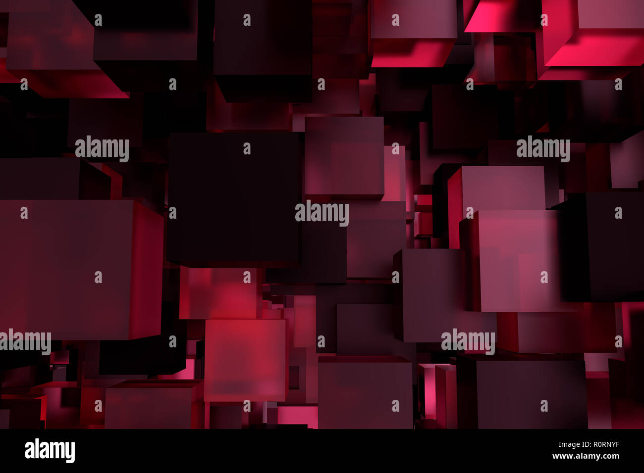 Abstract 3d rendering of chaotic cubes. Flying shapes in empty space. Dynamic background Stock ...