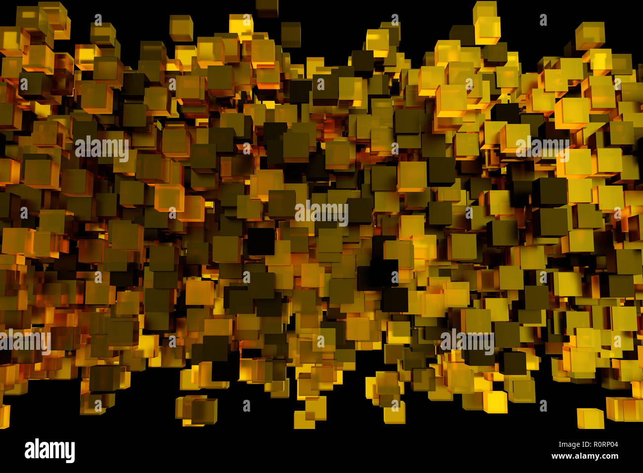 Abstract 3d rendering of chaotic cubes. Flying shapes in empty space. Dynamic background Stock ...