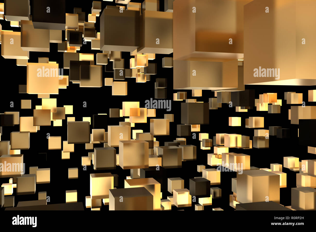 Abstract 3d rendering of chaotic cubes. Flying shapes in empty space. Dynamic background Stock ...