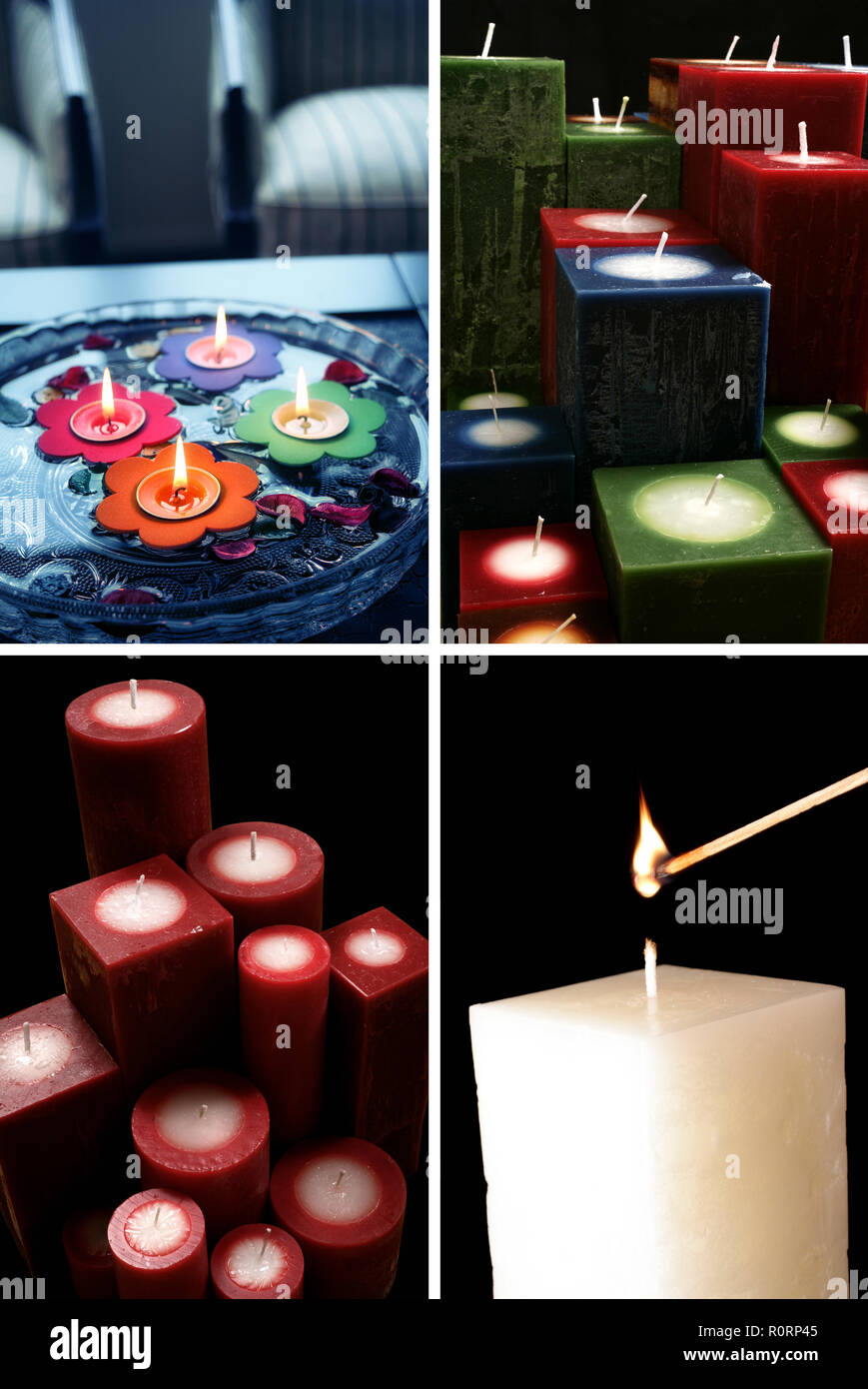group of lifestyle images of assorted candles arrangements Stock Photo ...