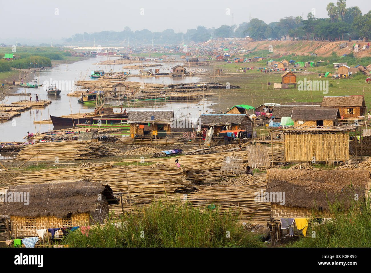 Slum village near the river in the Mandalay city in Myanmar (Burma ...