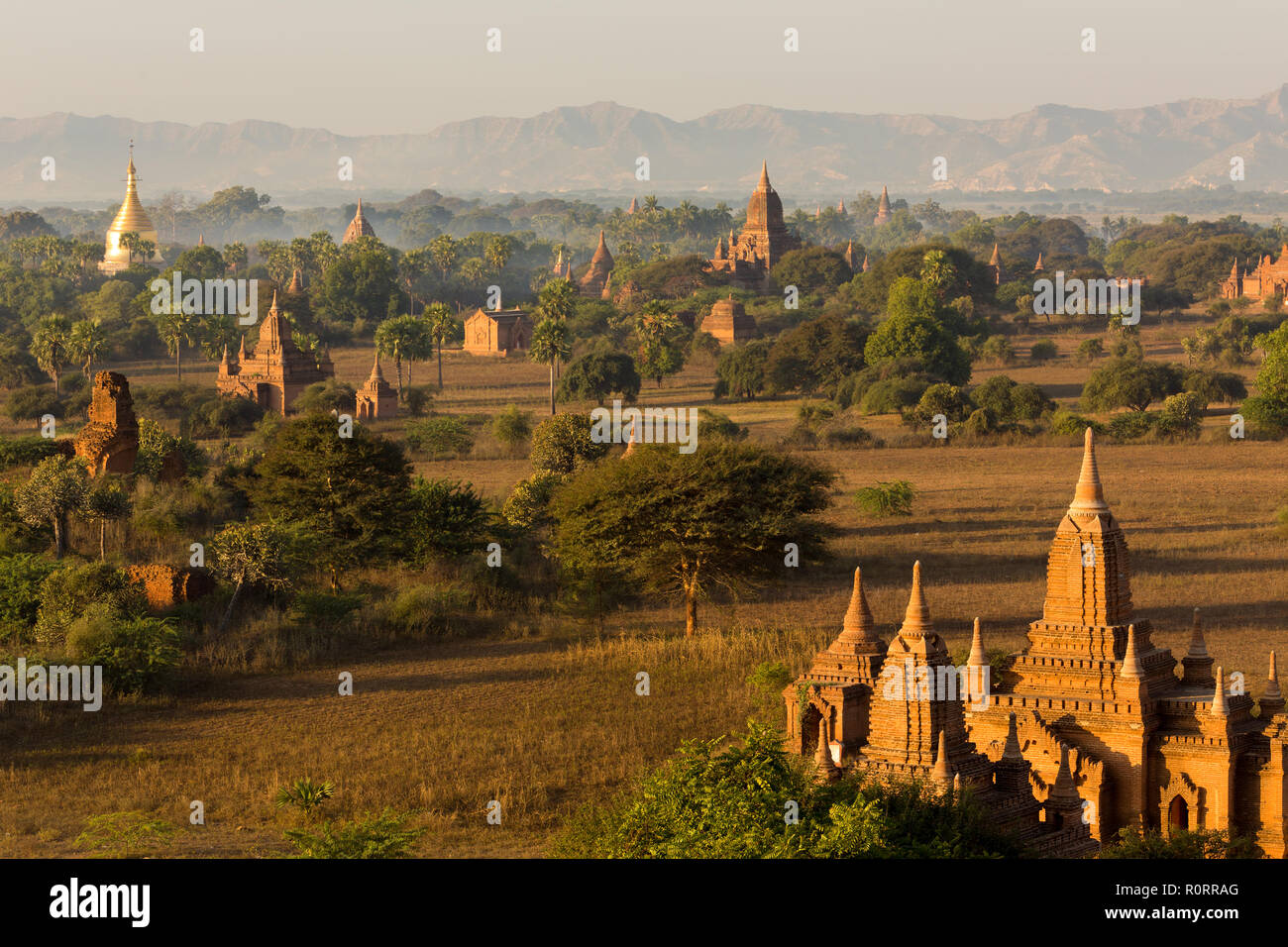 Sunrise on pagoda landscape in the plain of Bagan, Myanmar (Burma Stock ...