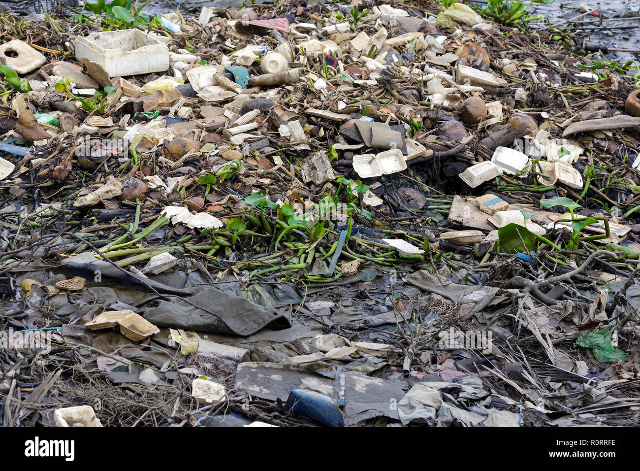 Rubbish pollution on the Saigon river bank in Vietnam Stock Photo - Alamy