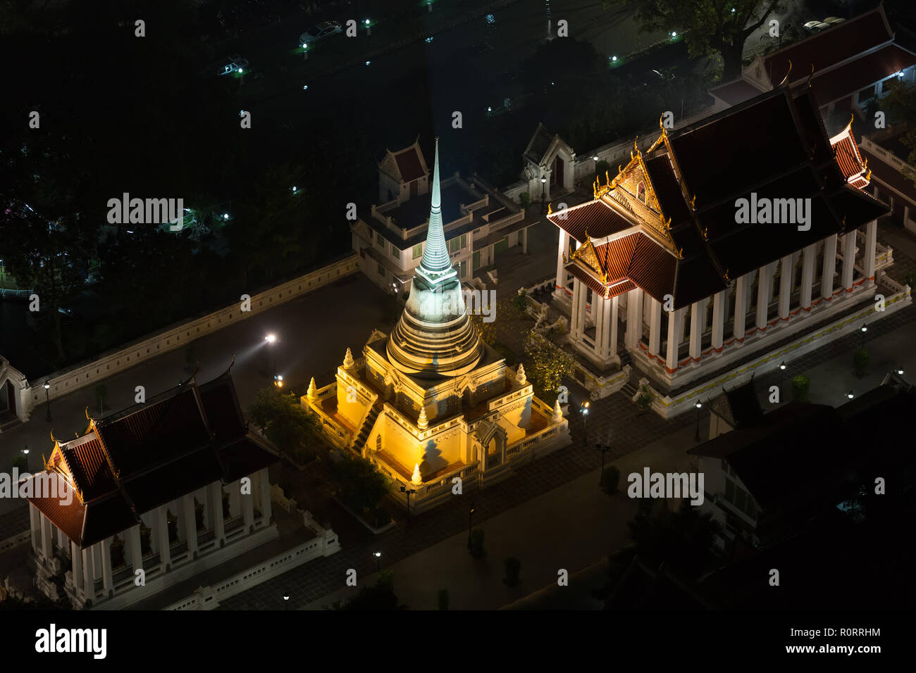 Wat pathum wanaram temple in Bangkok, aerial view from the Centara ...