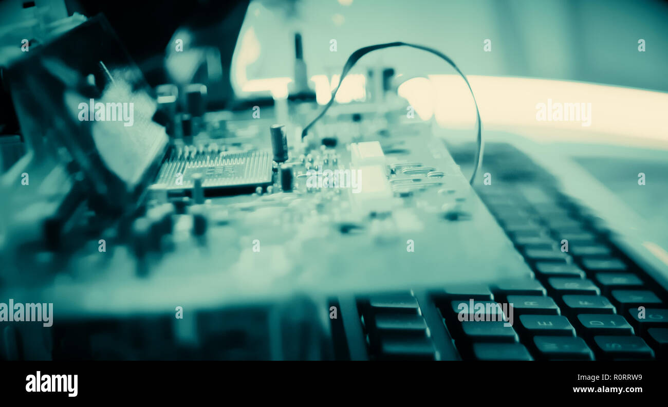 High-tech computer hardware green concept Stock Photo - Alamy