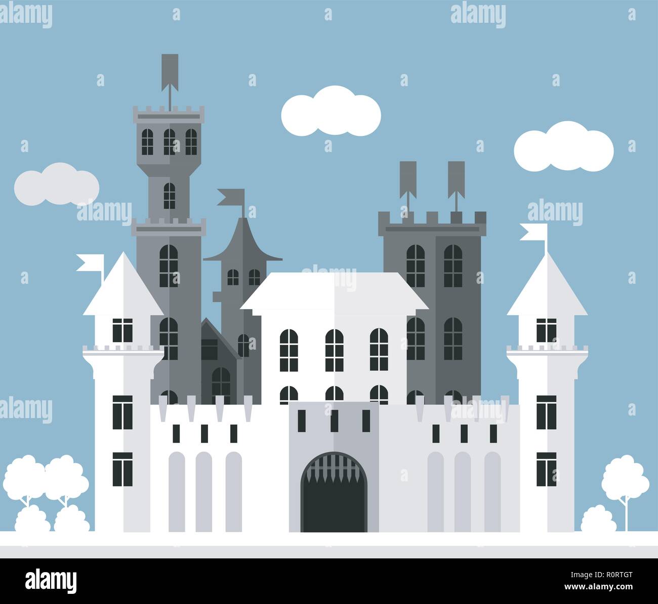 Medieval castle with towers, buildings and gates. Paper art in digital ...