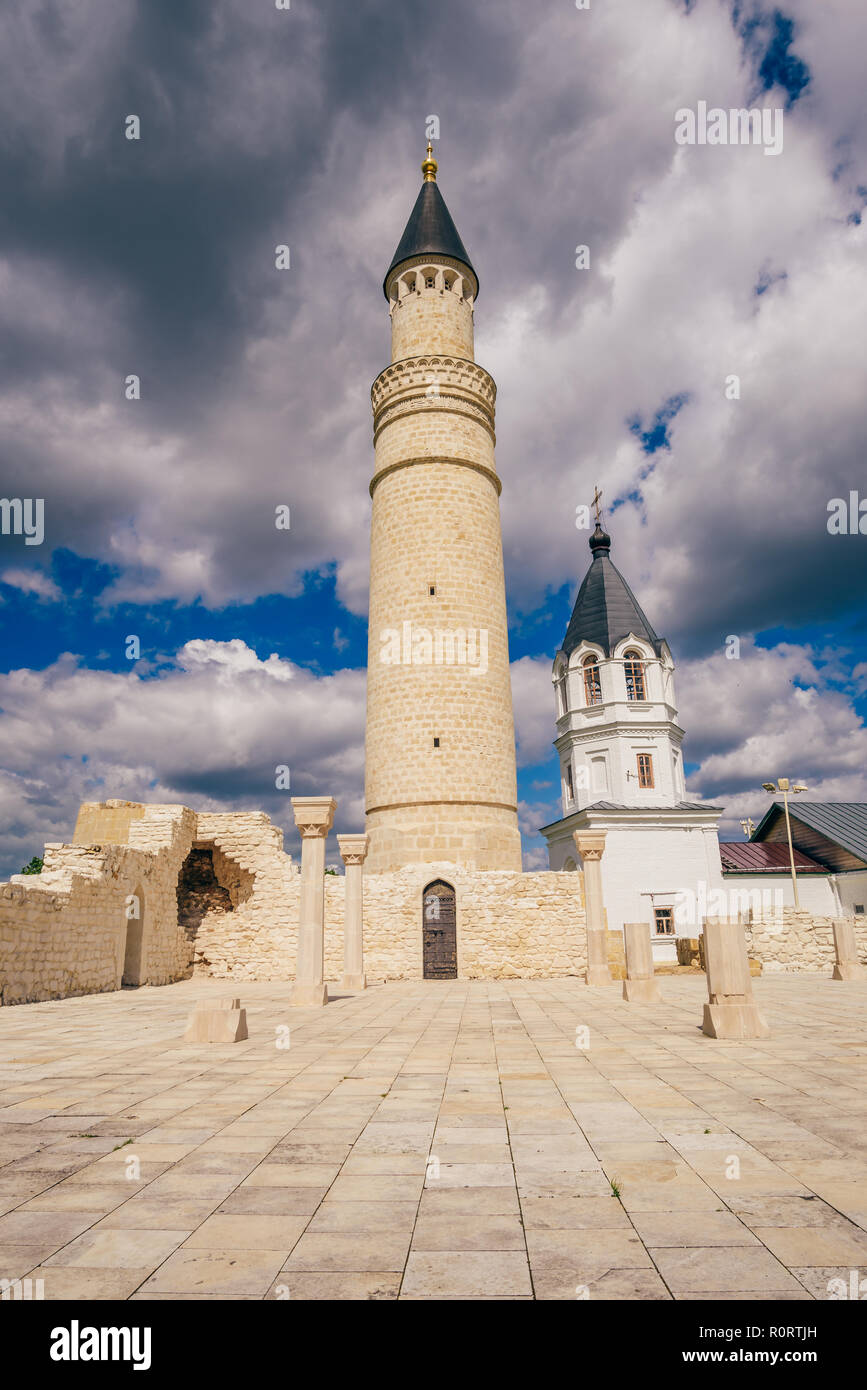 Ruins of Cathedral Mosque with Big Minaret. Dormition Church on ...