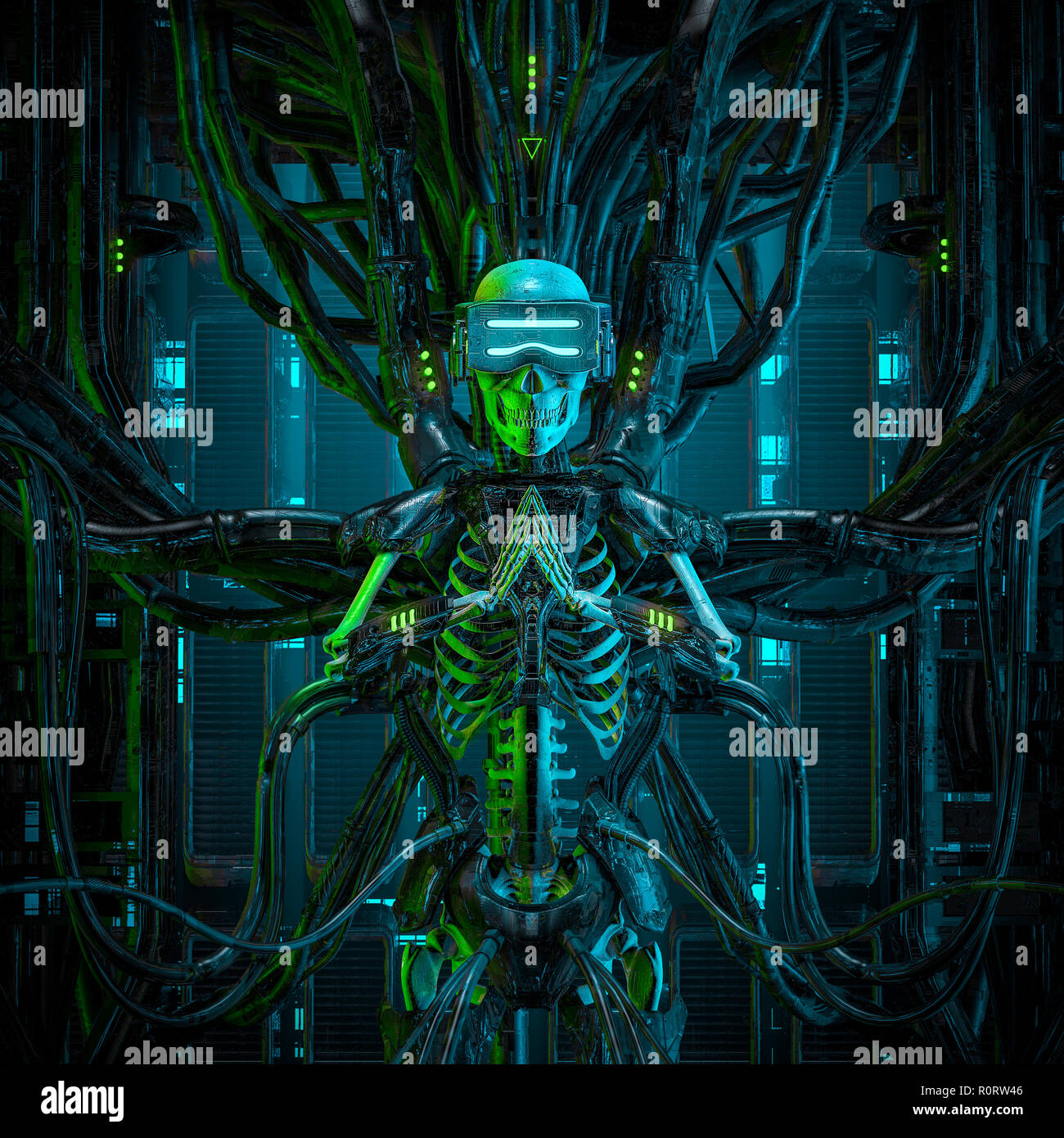 The virtual quantum reaper / 3D illustration of science fiction human ...