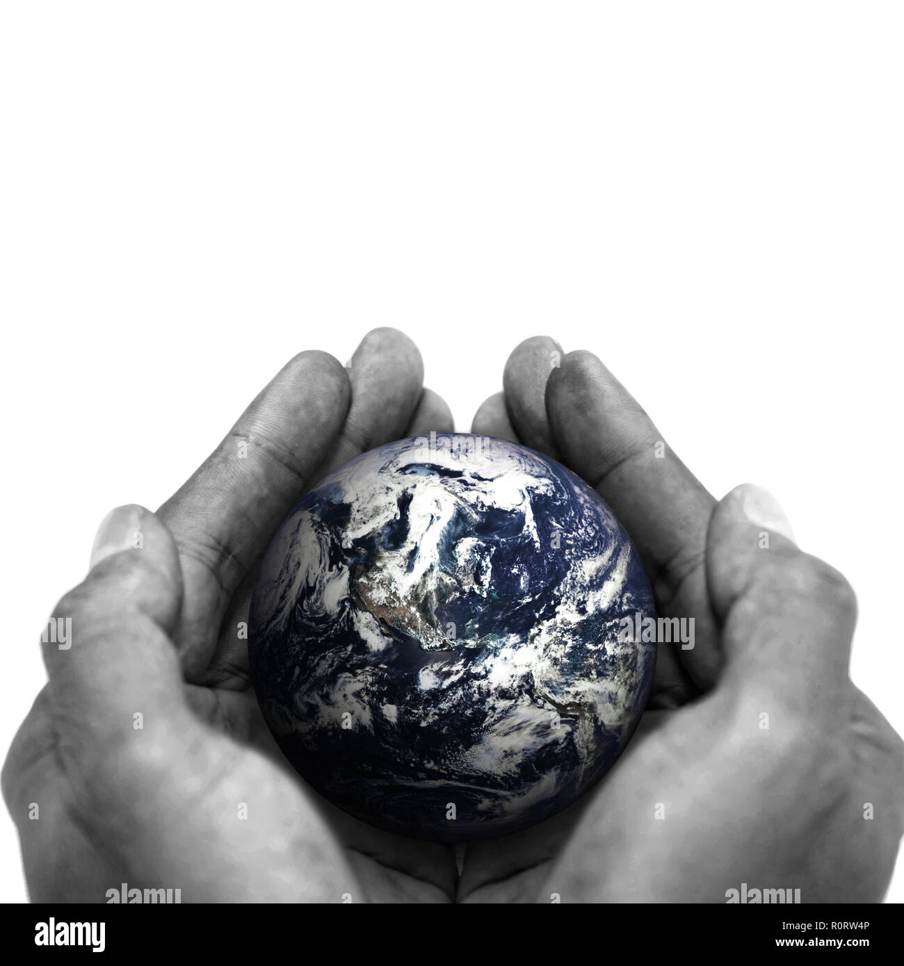 Isolated hands holding planet earth representing environment saving ...