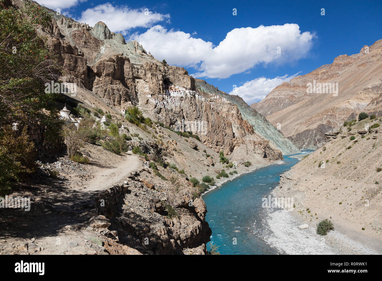 Phugtal Gompa (also known as Phuktal Gompa) and Tsarap River, Zanskar ...
