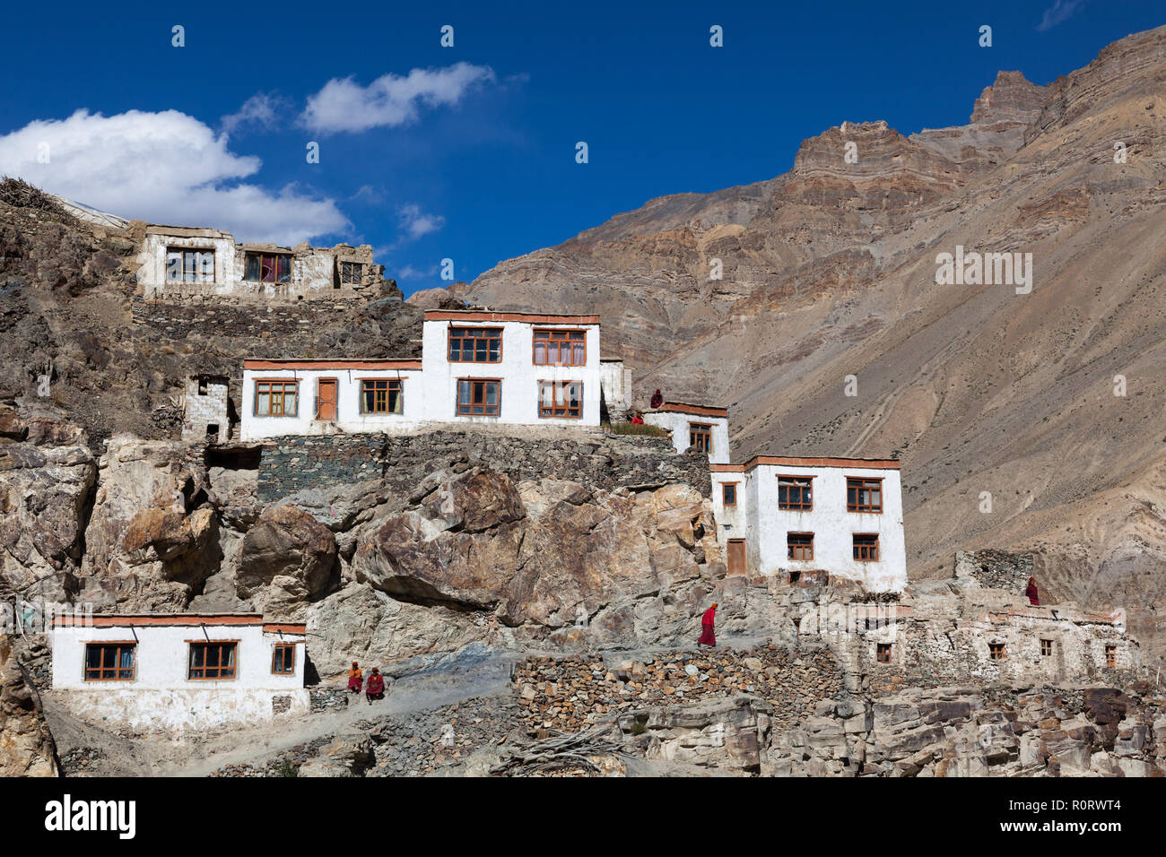 Buddhist monks and part of Phugtal Gompa (also known as Phuktal Gompa ...