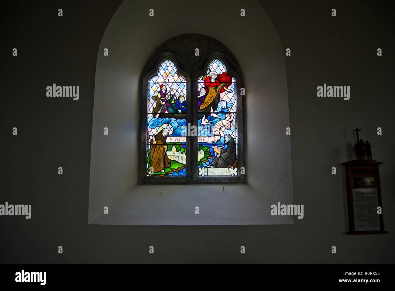 Stained Glass Windows, interior view St Seiriol's Church, Penmon ...