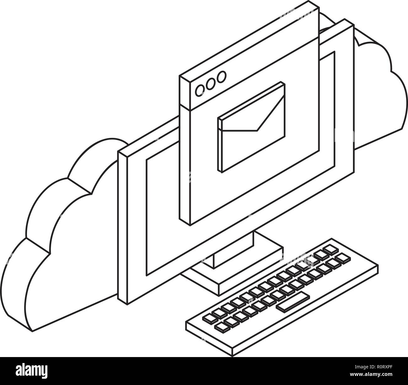Cloud computing technology in black and white Stock Vector Image & Art ...
